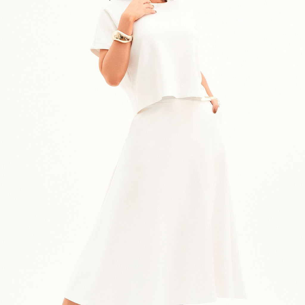 Saia Midi Evasê Comfort Office Off White – Modab